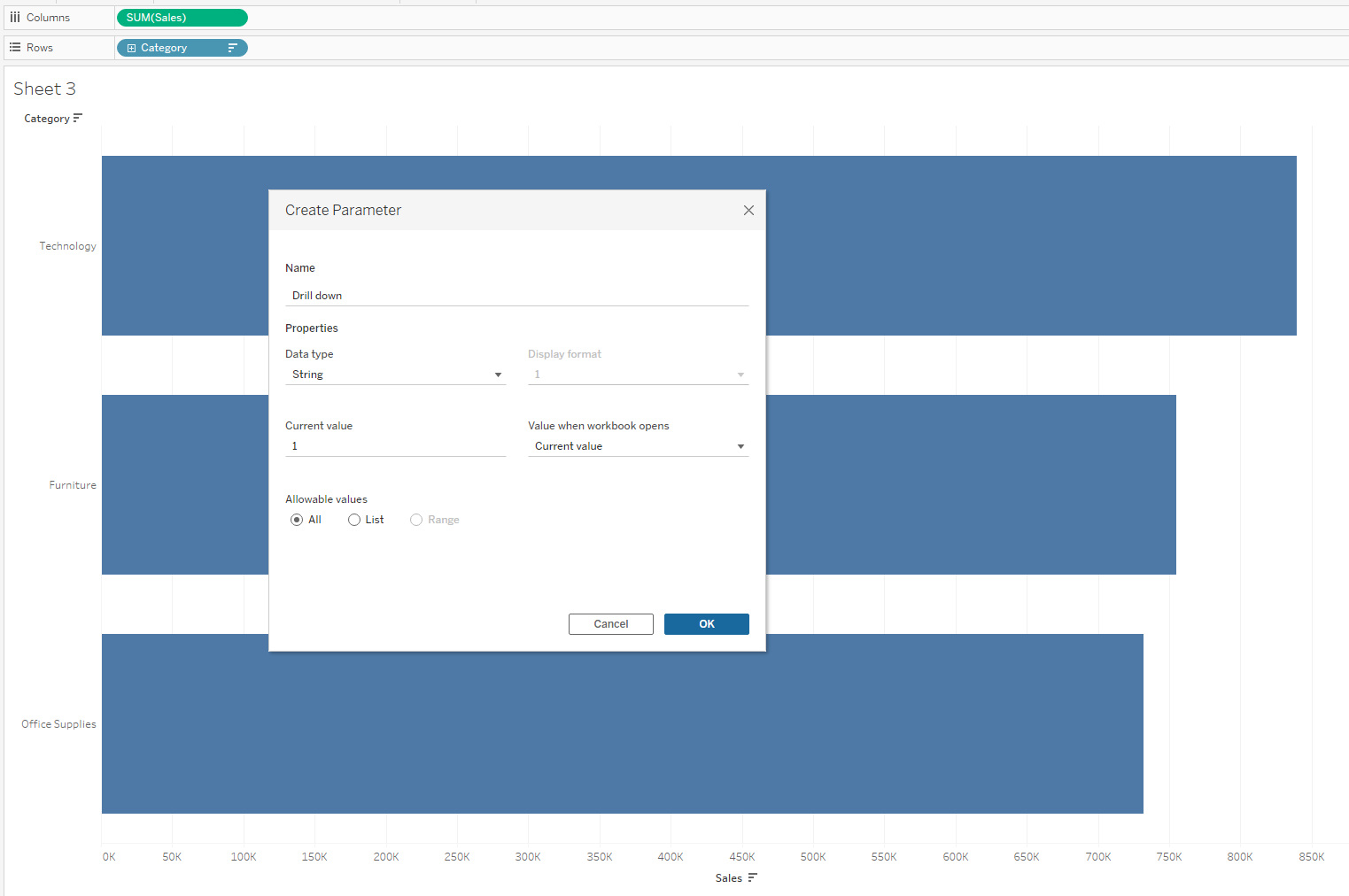 The Data School Drill Down Bar Chart Parameter Action