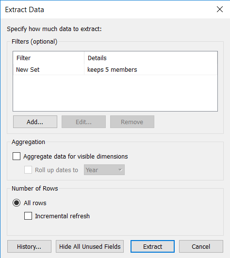 Create a filtered extract from a live connection on Tableau Server ...