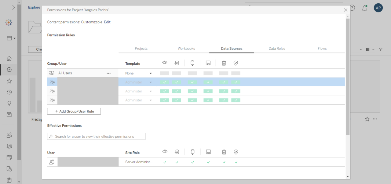 Tableau Server : Applying Permission Rules to a project and its ...