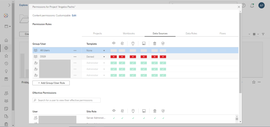 Tableau Server : Applying Permission Rules to a project and its ...